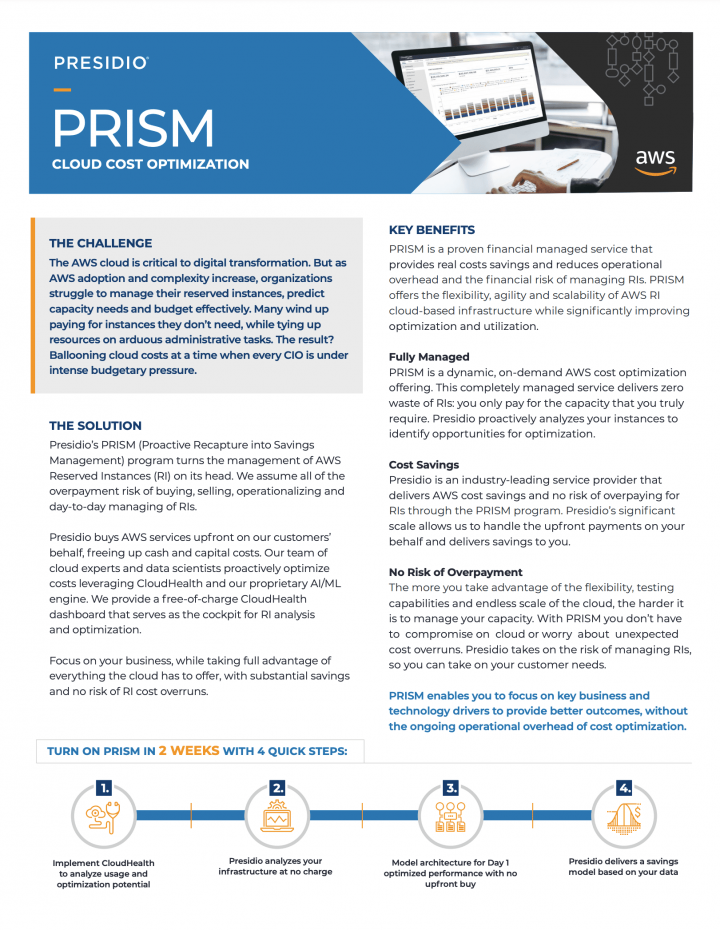 Prism Cloud Cost Optimization - AWS - Presidio